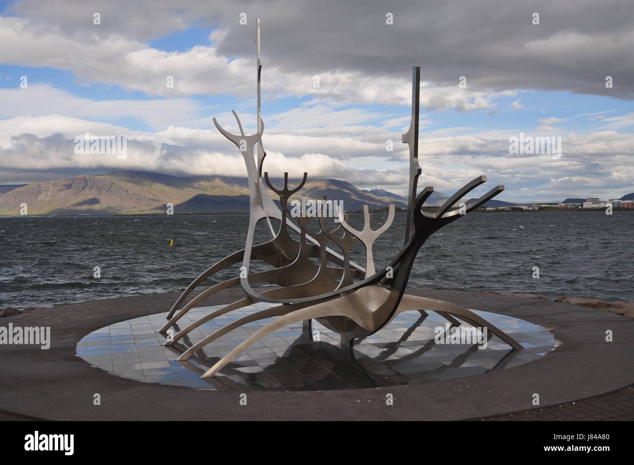 viking ship - sculpture in the harbor of reykjavik in iceland Stock ...