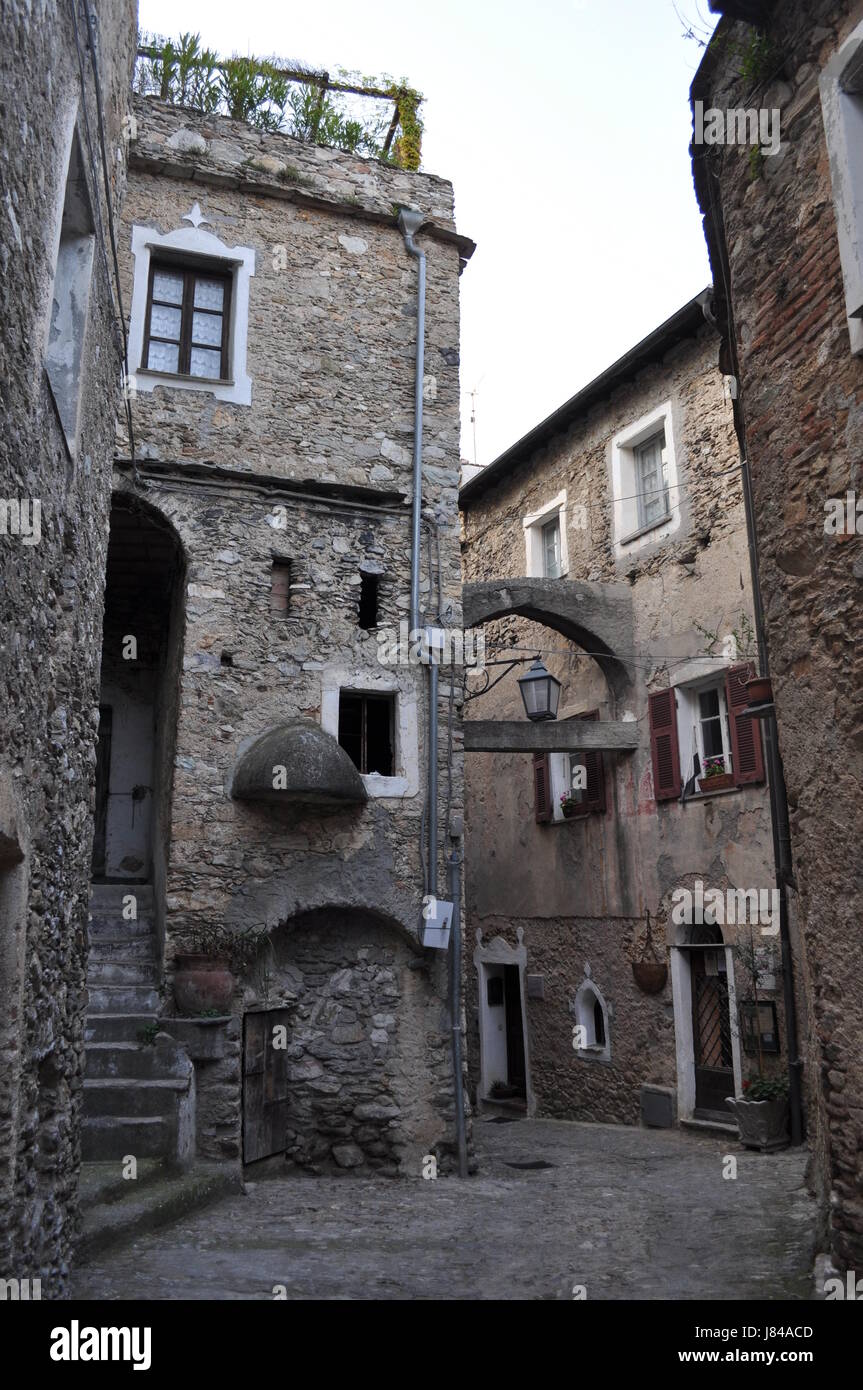 city town medieval genoa old narrow city town vintage centre sight view ...