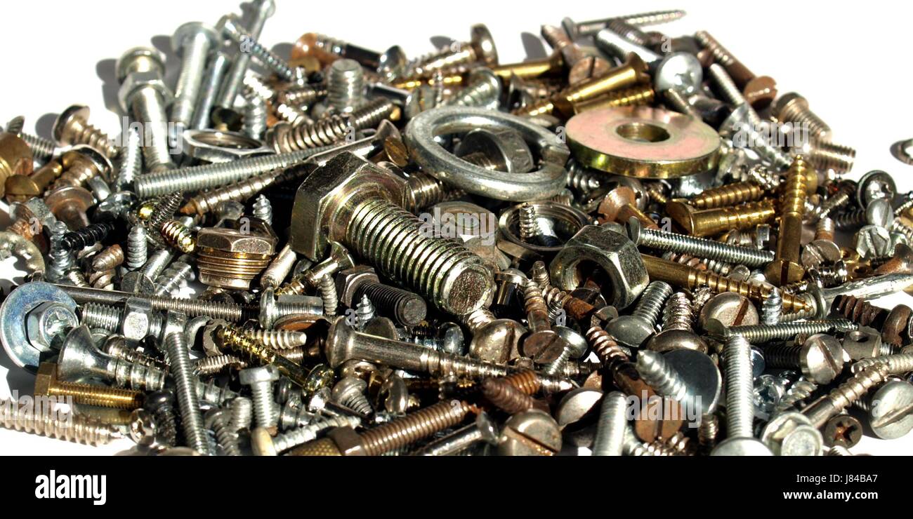 industrial hardware iron screw steel cap pivots bolt nut isolated space ...