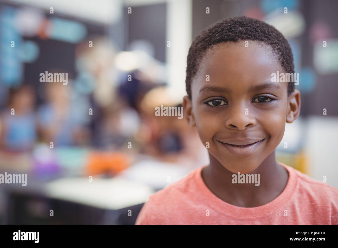 Portrait of cute schoolboy in classroom at school Stock Photo - Alamy