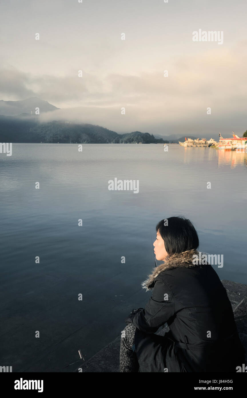 asia cloud china chinese calm asian alone lonely woman wait waiting ...