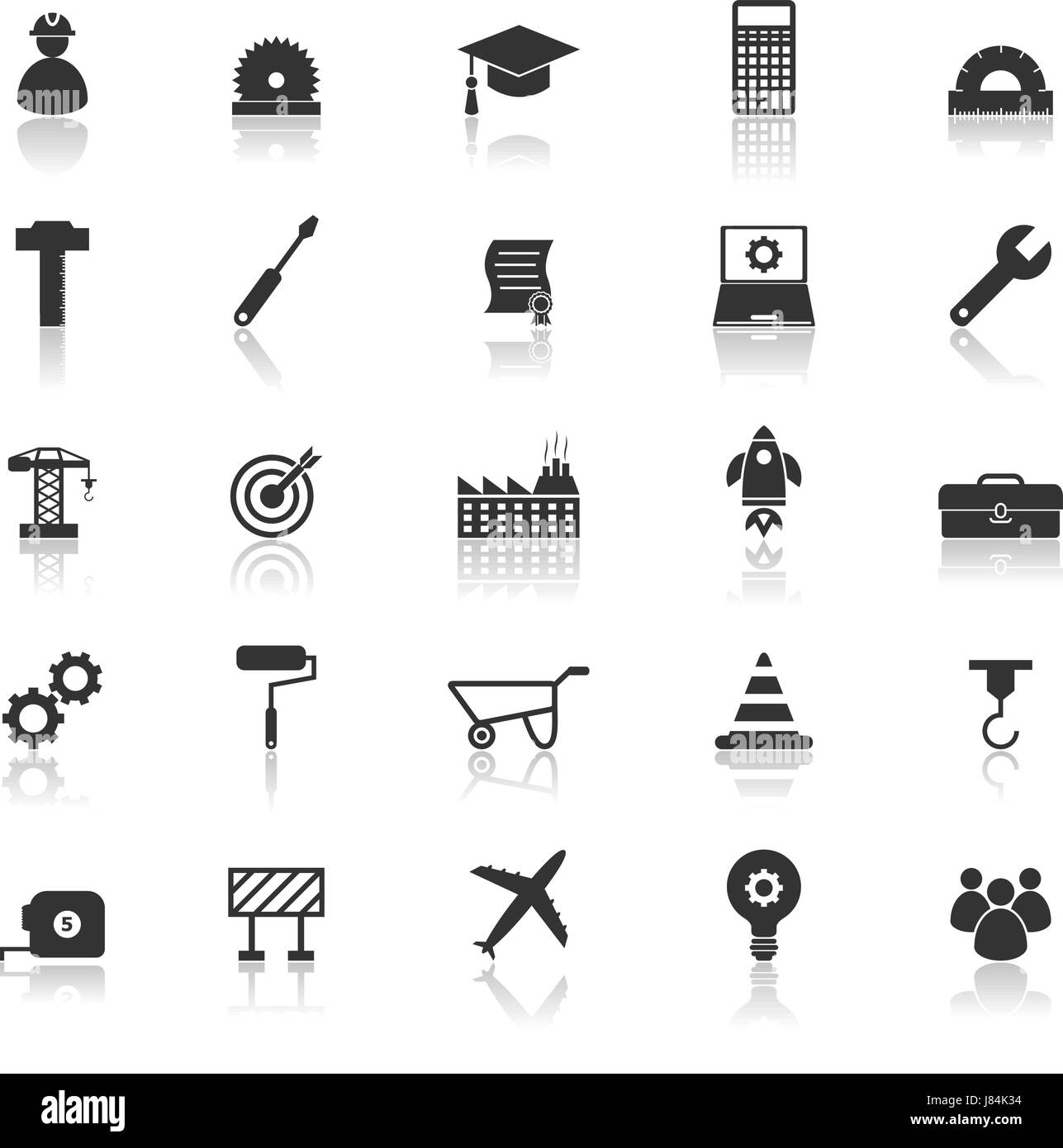 Engineering icons with reflect on white background, stock vector Stock ...