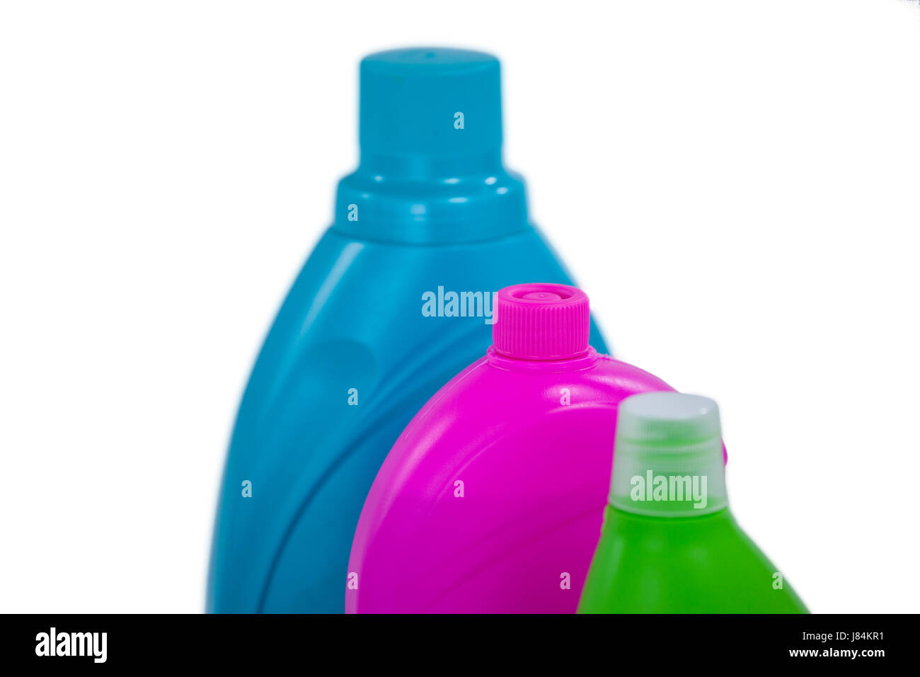Various detergent containers arranged on white background Stock Photo ...