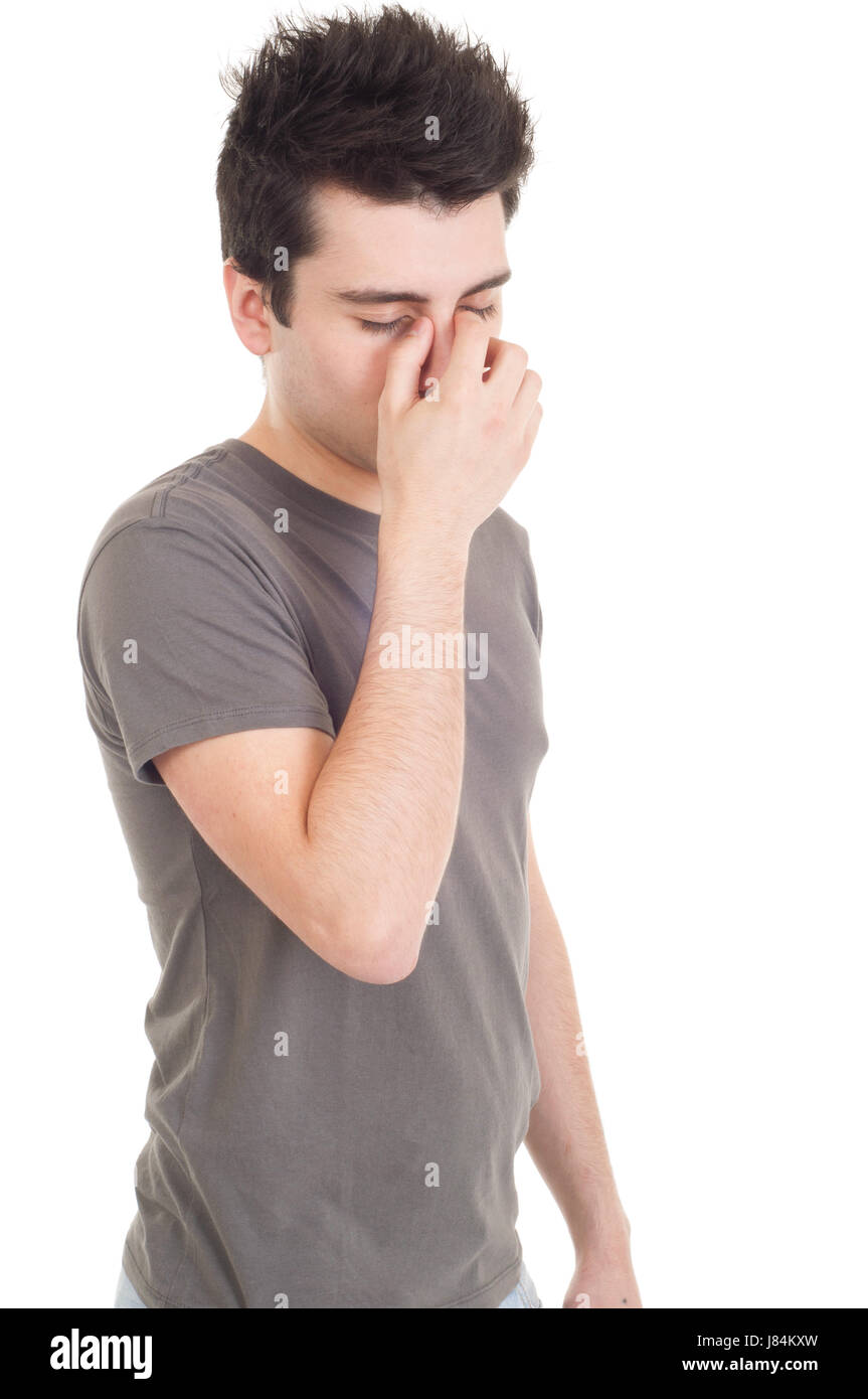 isolated male masculine portrait sad person depression white man guy ...