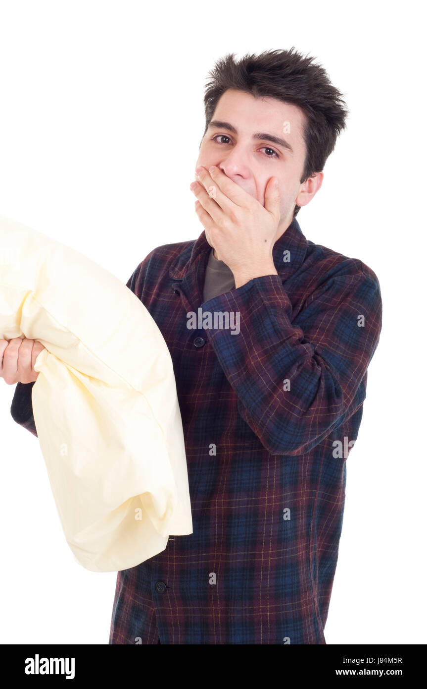 bed male masculine person bedroom pyjamas pajamas pillow man guy house ...