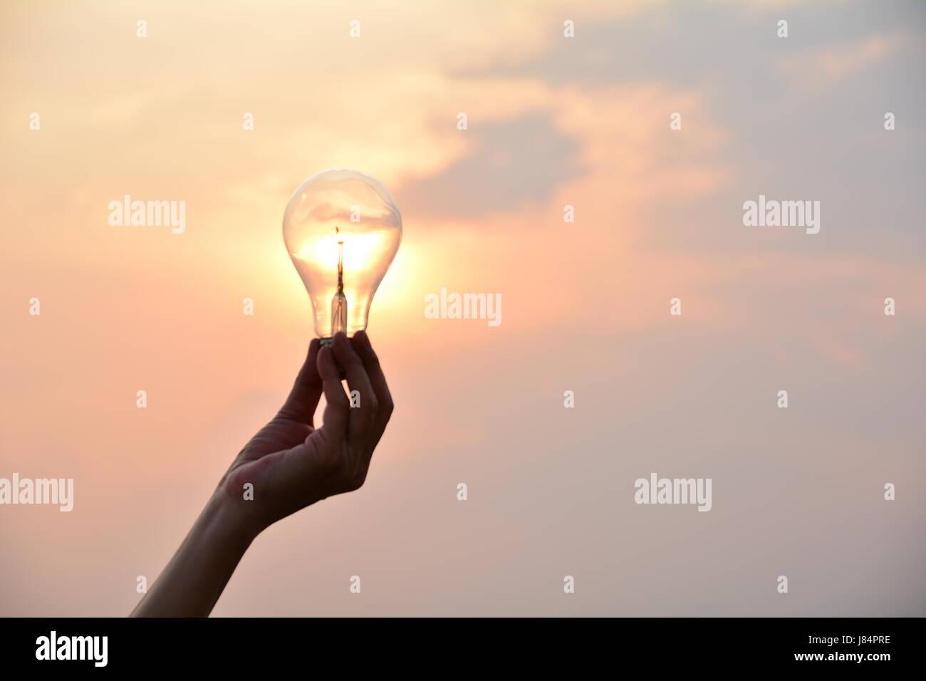 hand holding light bulbs idea concept and silhouette style under the ...