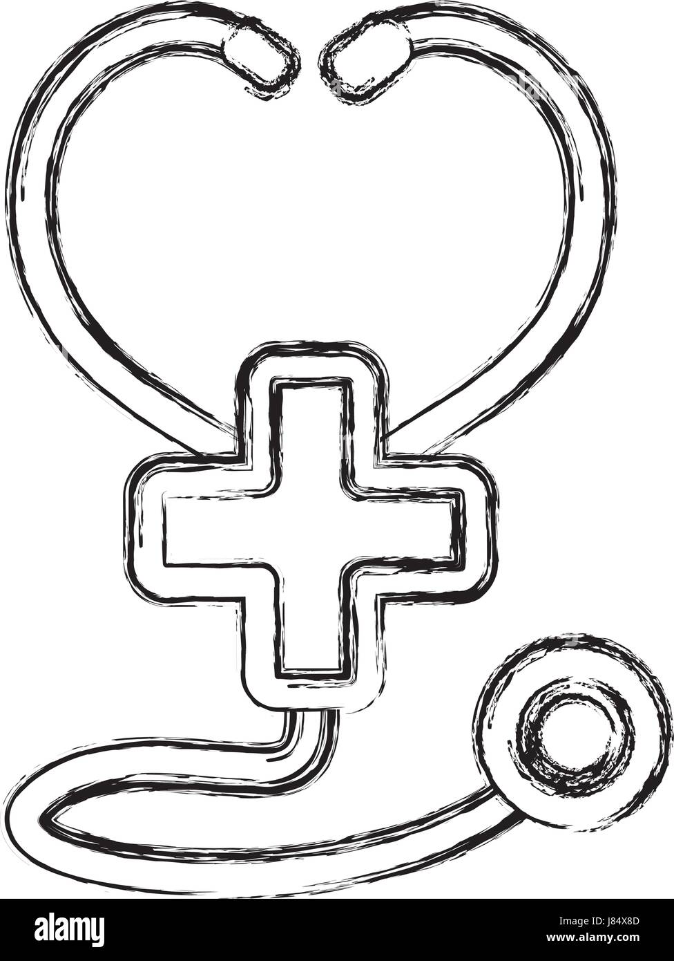 figure medical stethoscope to check cardiac heartbeat with cross symbol ...