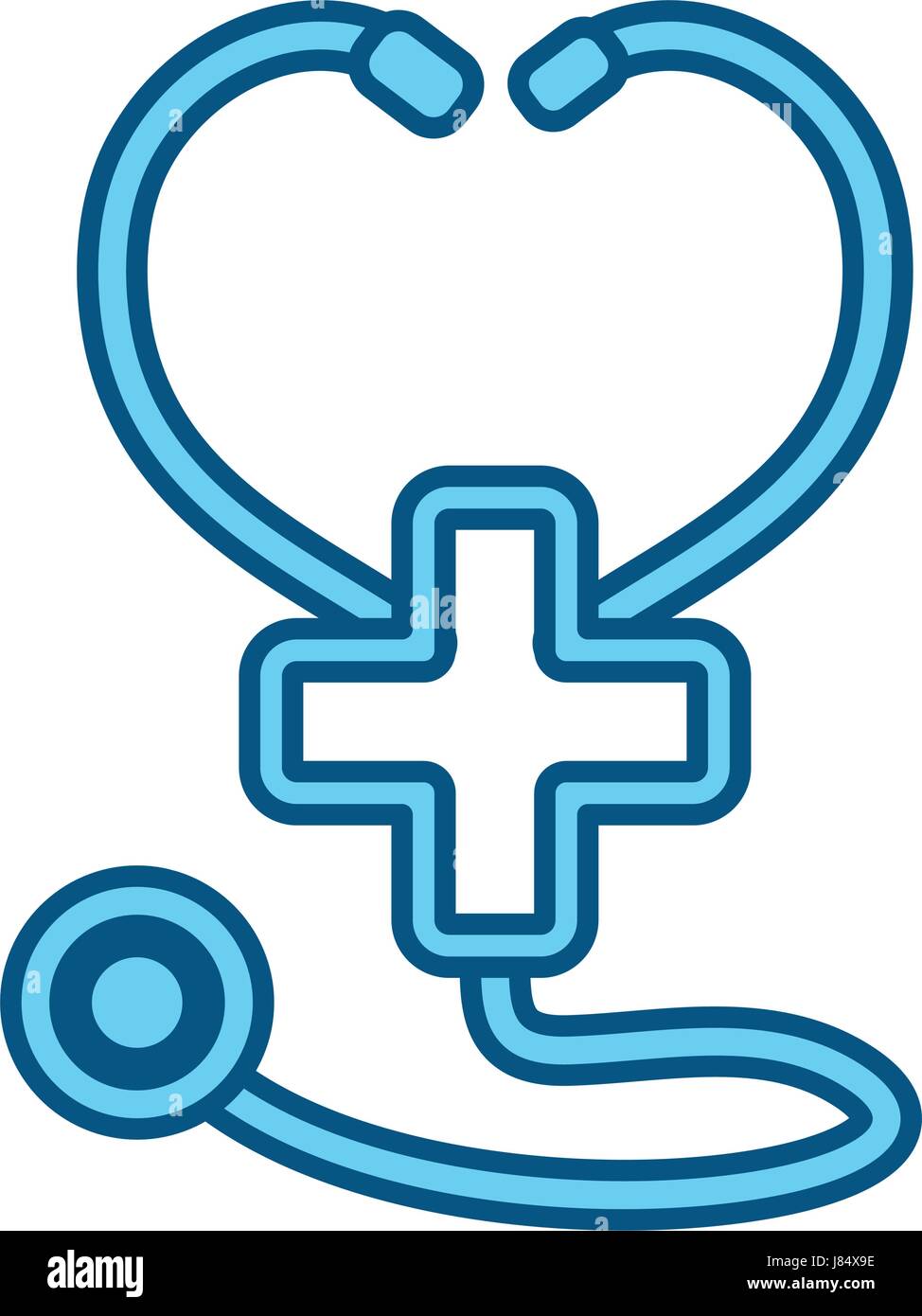 blue line medical stethoscope to check cardiac heartbeat with cross ...