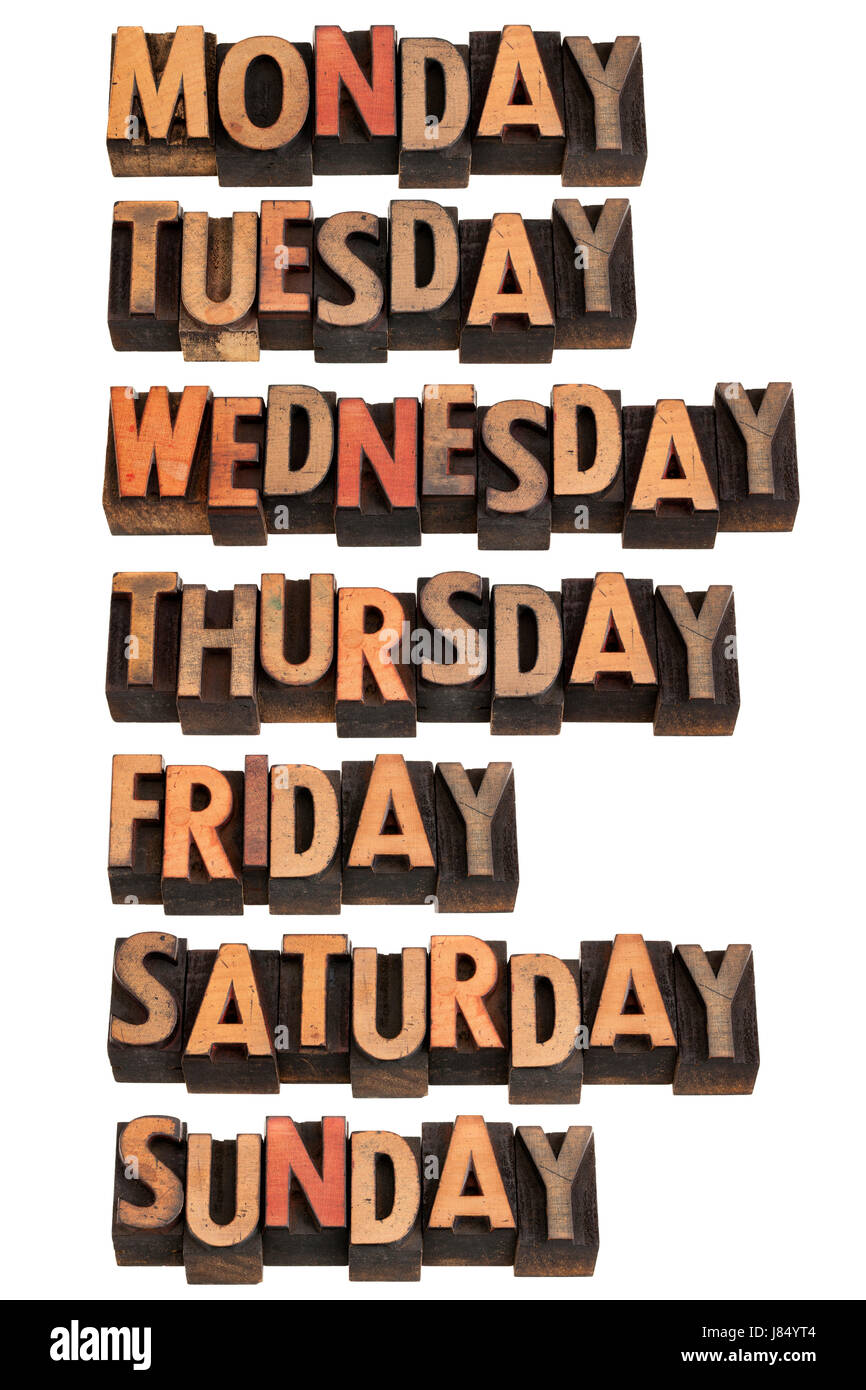 vintage day during the day letterpress sunday week friday monday ...