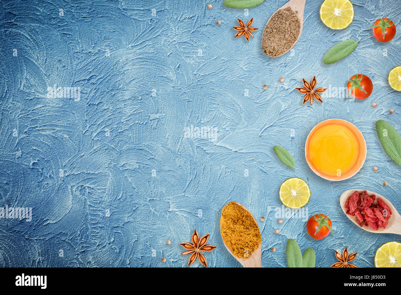 Creative flat lay design of spices, herb and ingredient Stock Photo - Alamy
