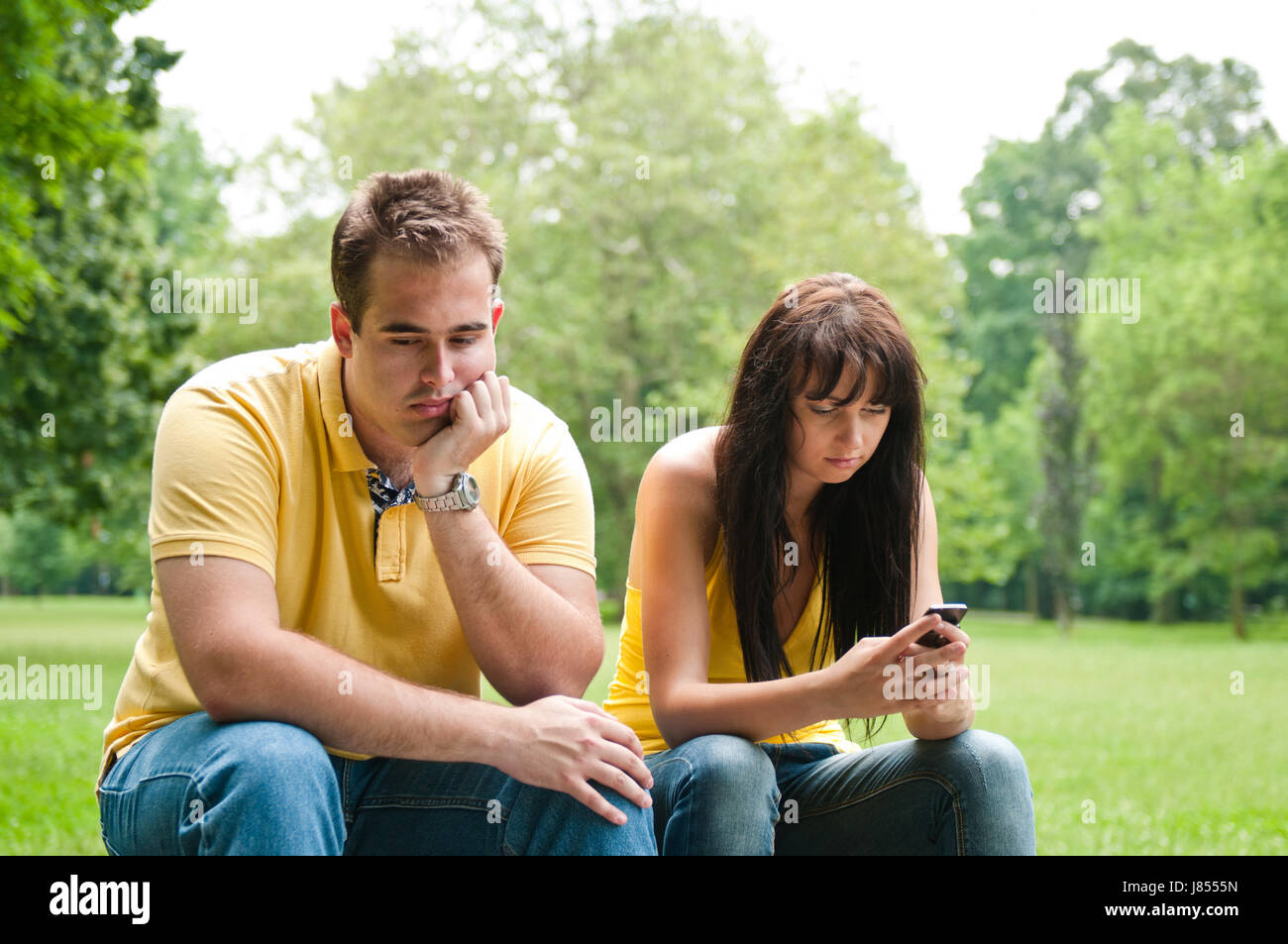 woman female conflict problem young younger couple pair relationship ...