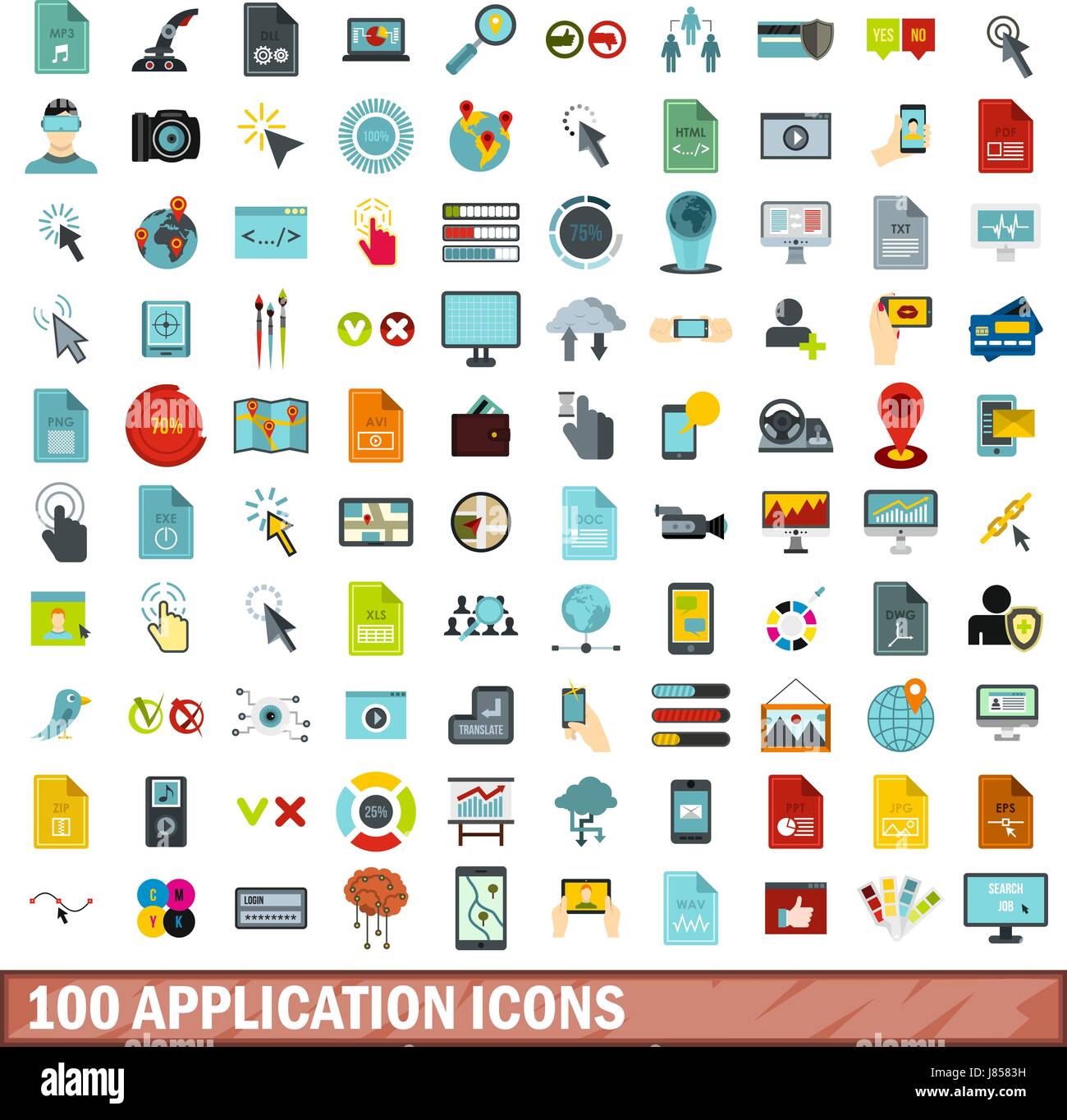 100 application icons set, flat style Stock Vector Image & Art - Alamy