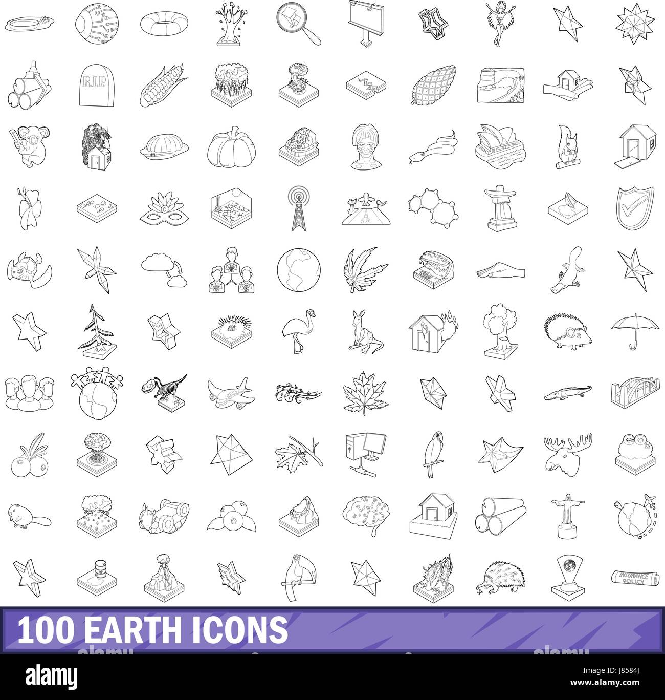 100 earth icons set, outline style Stock Vector Image & Art - Alamy