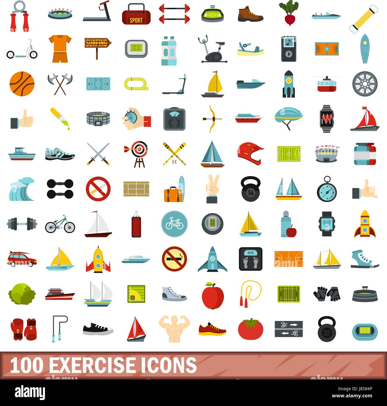 100 exercise icons set, flat style Stock Vector Image & Art - Alamy