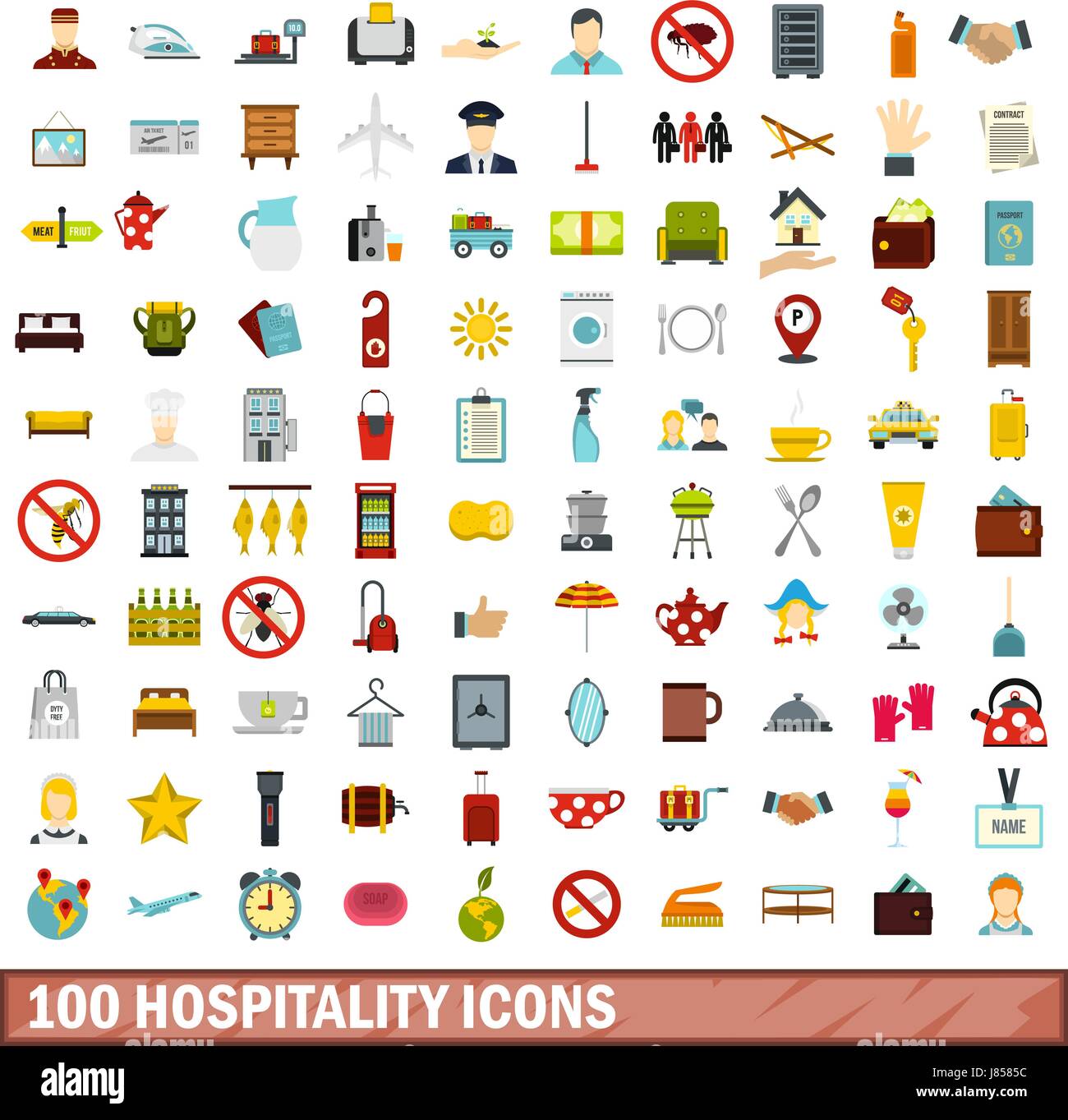 100 hospitality icons set, flat style Stock Vector Image & Art - Alamy