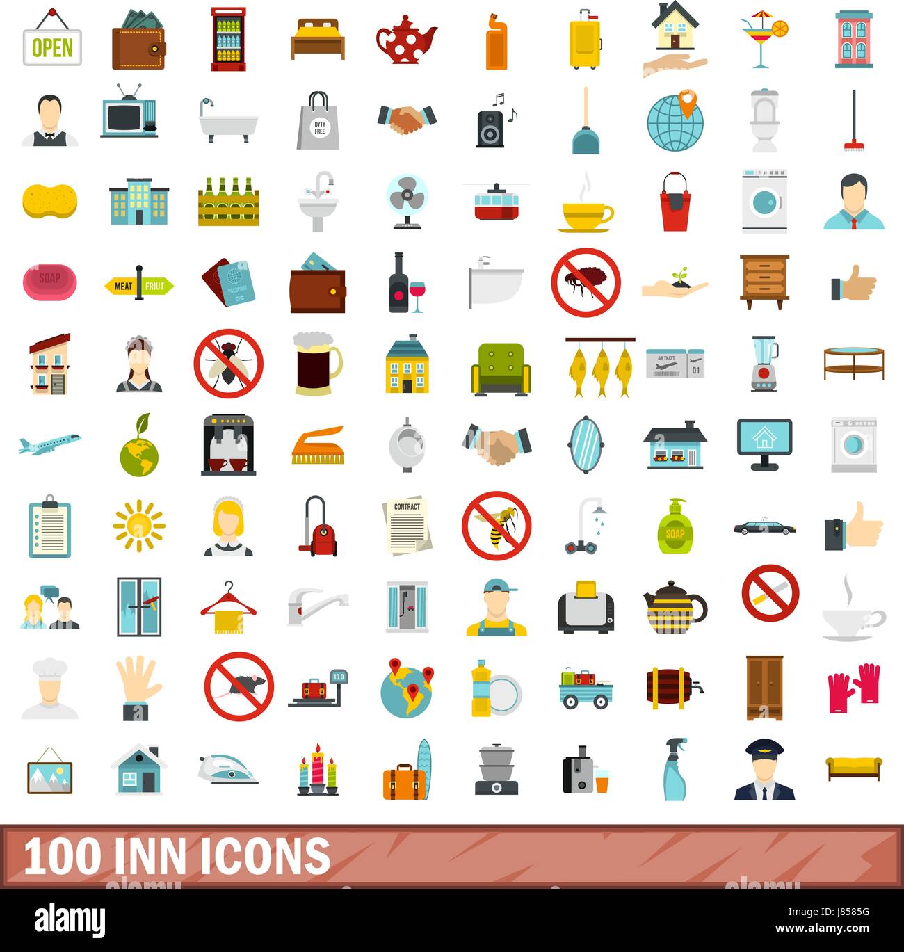 100 inn icons set, flat style Stock Vector Image & Art - Alamy