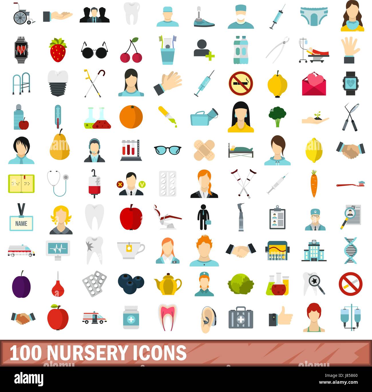 100 nursery icons set, flat style Stock Vector Image & Art - Alamy