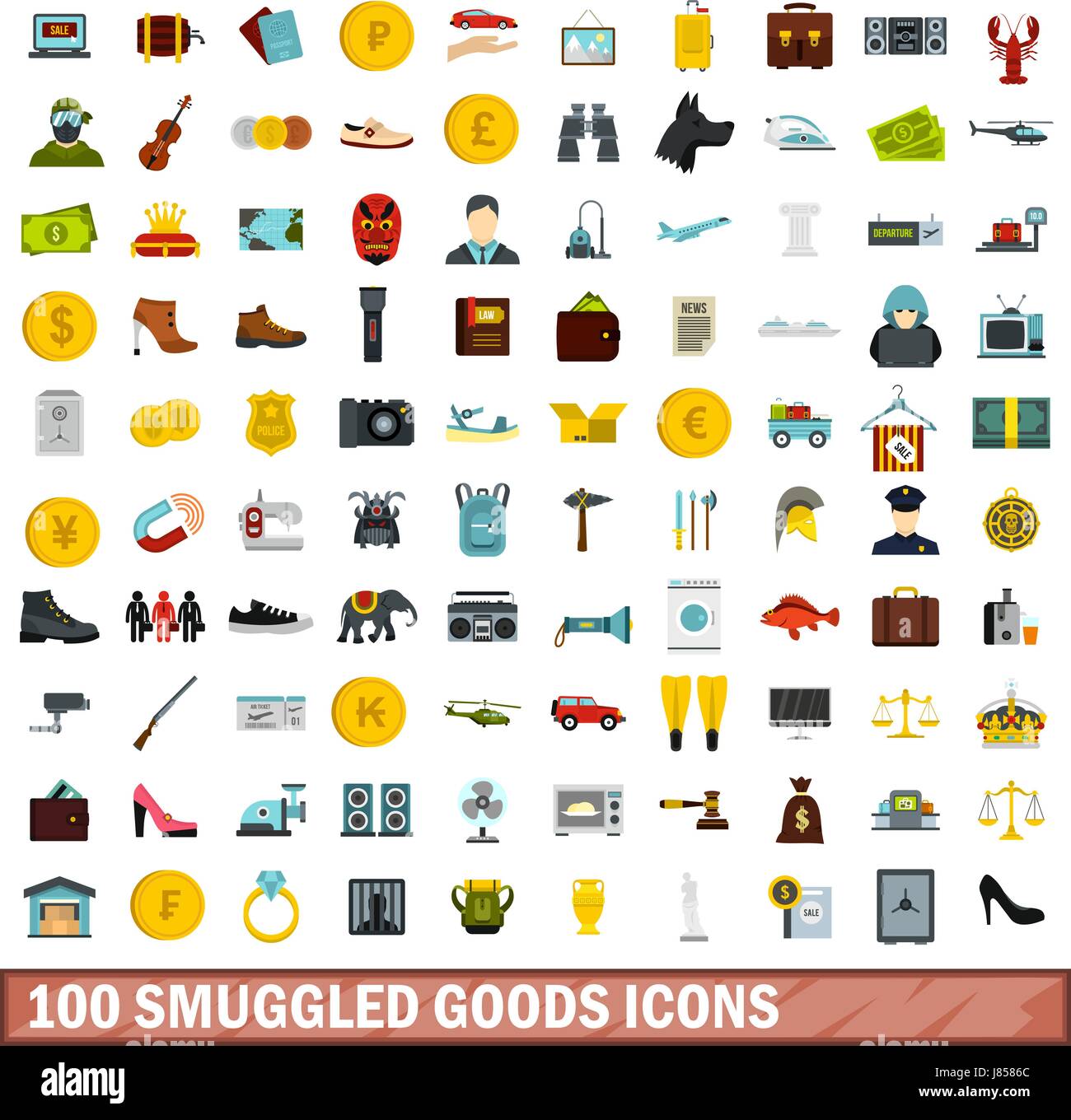 100 smuggled goods icons set, flat style Stock Vector Image & Art - Alamy