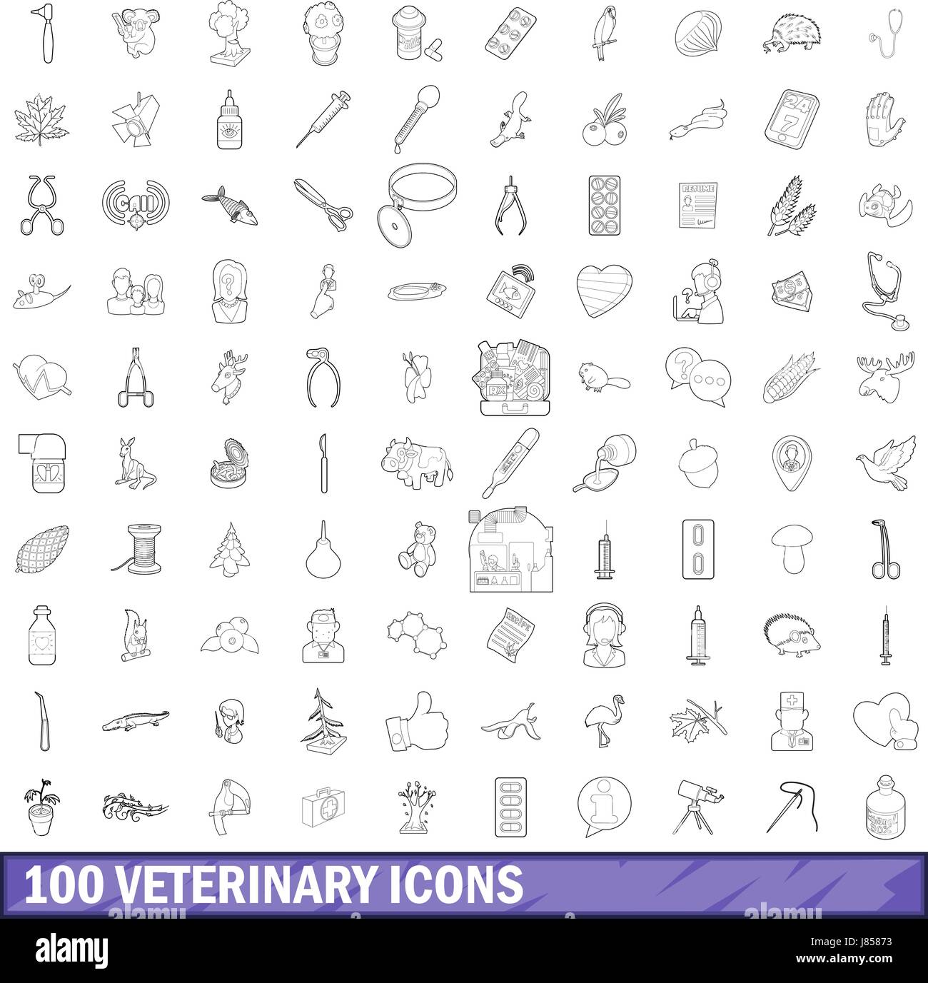 100 veterinary icons set, outline style Stock Vector Image & Art - Alamy