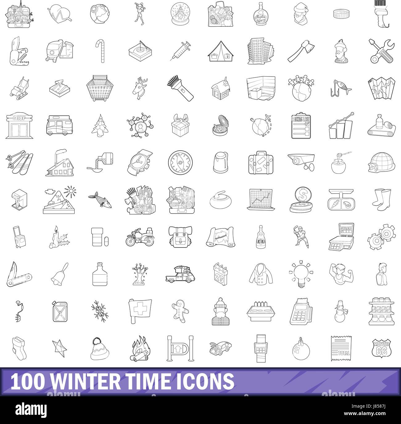 100 winter time icons set, outline style Stock Vector Image & Art - Alamy