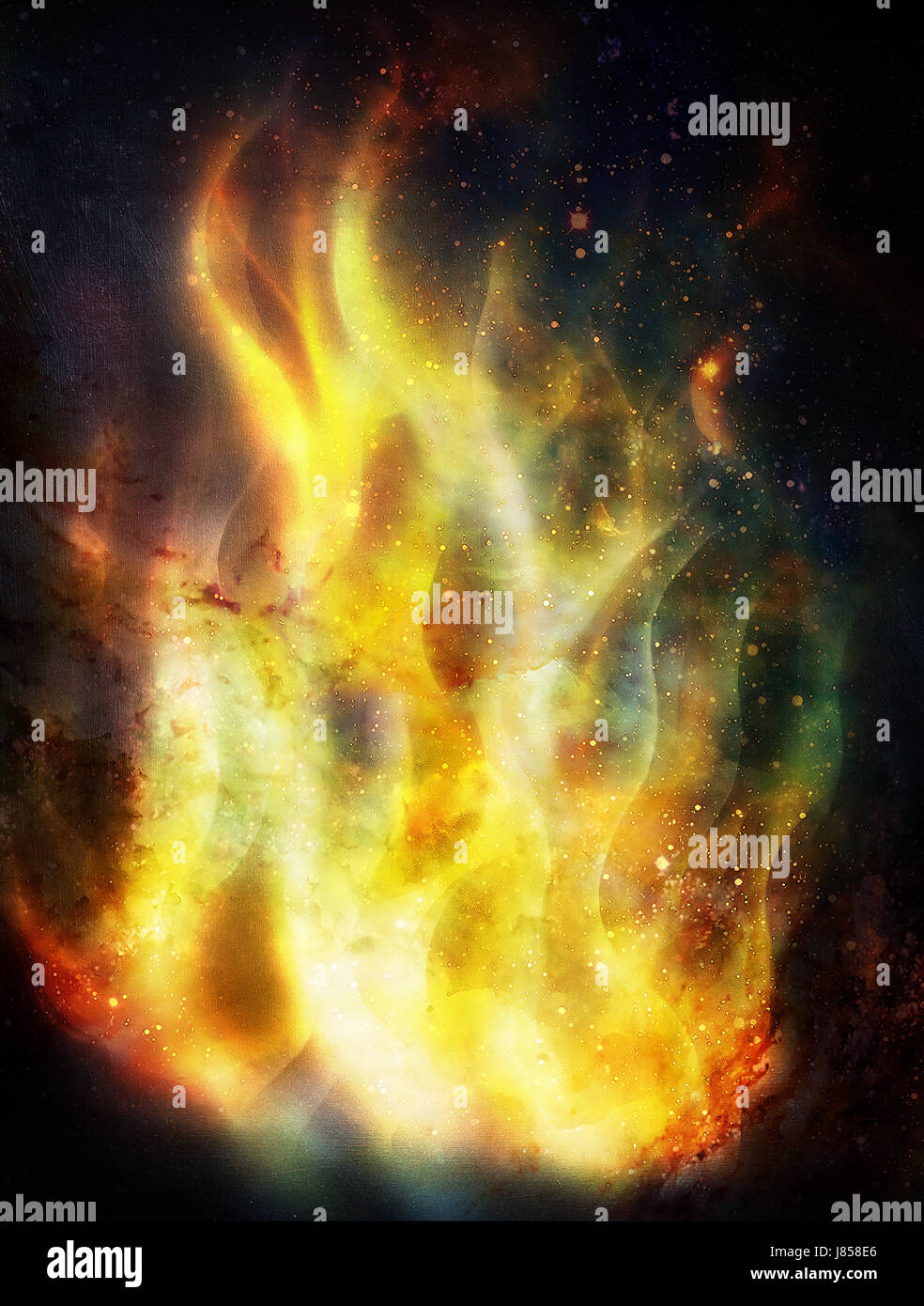 Fire flame in space. Cosmic space and stars, color cosmic abstract ...