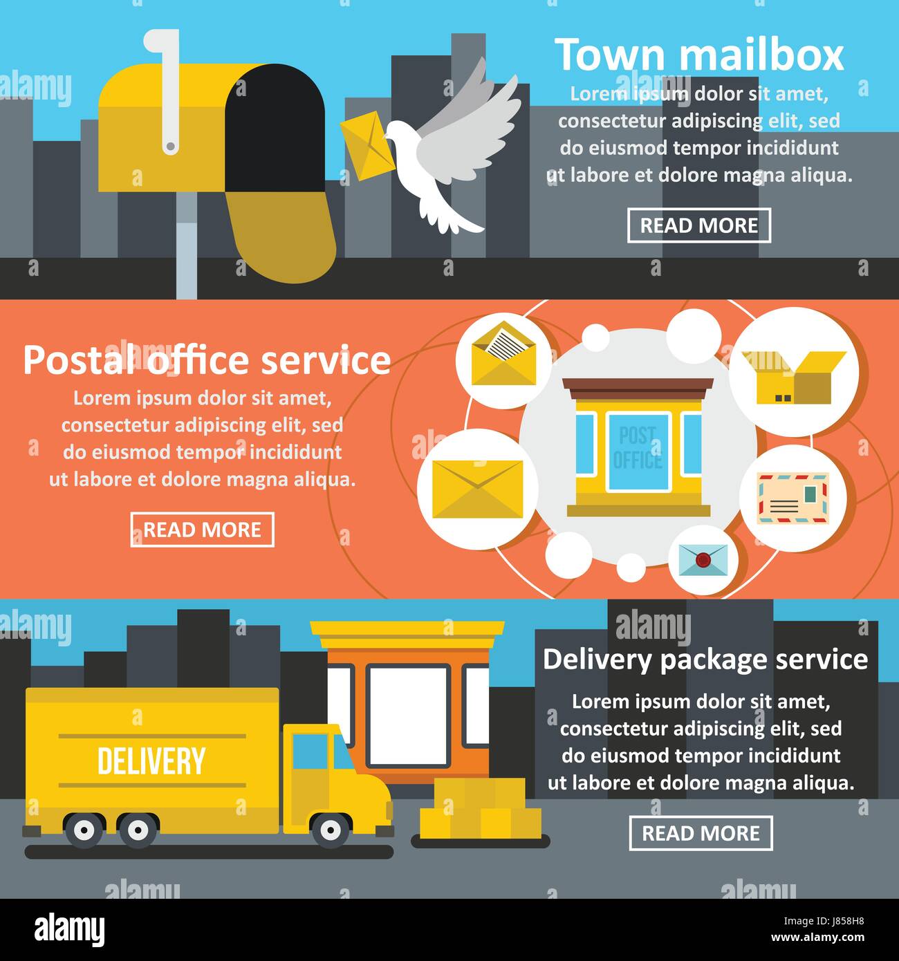 Postal service banner horizontal set, flat style Stock Vector Image ...