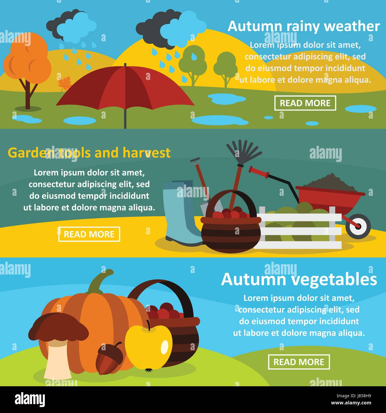 Autumn garden banner horizontal set, flat style Stock Vector Image ...