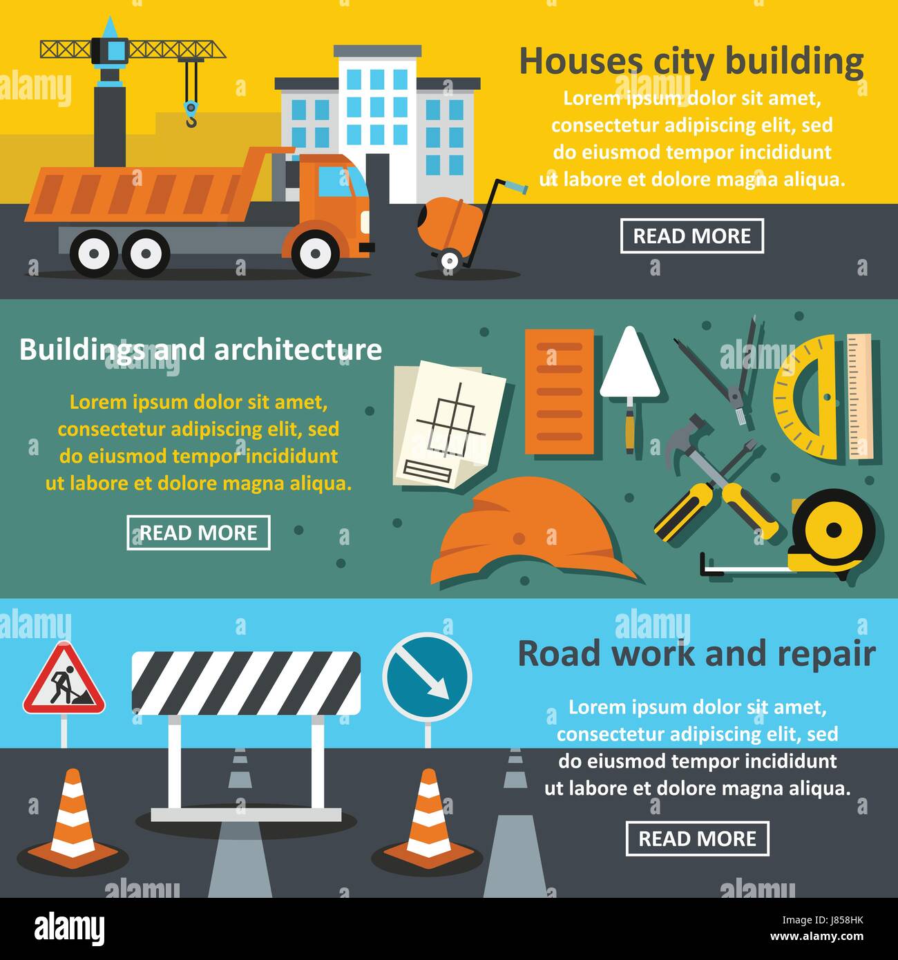 Construct work banner horizontal set, flat style Stock Vector Image ...