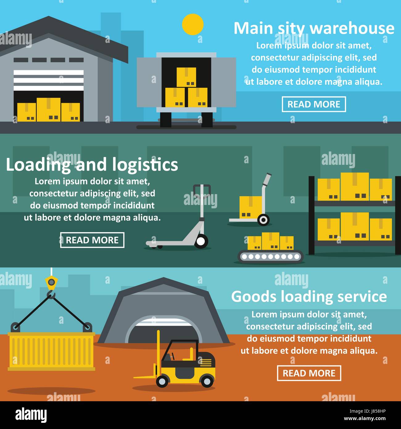 Warehouse banner horizontal set, flat style Stock Vector Image & Art ...