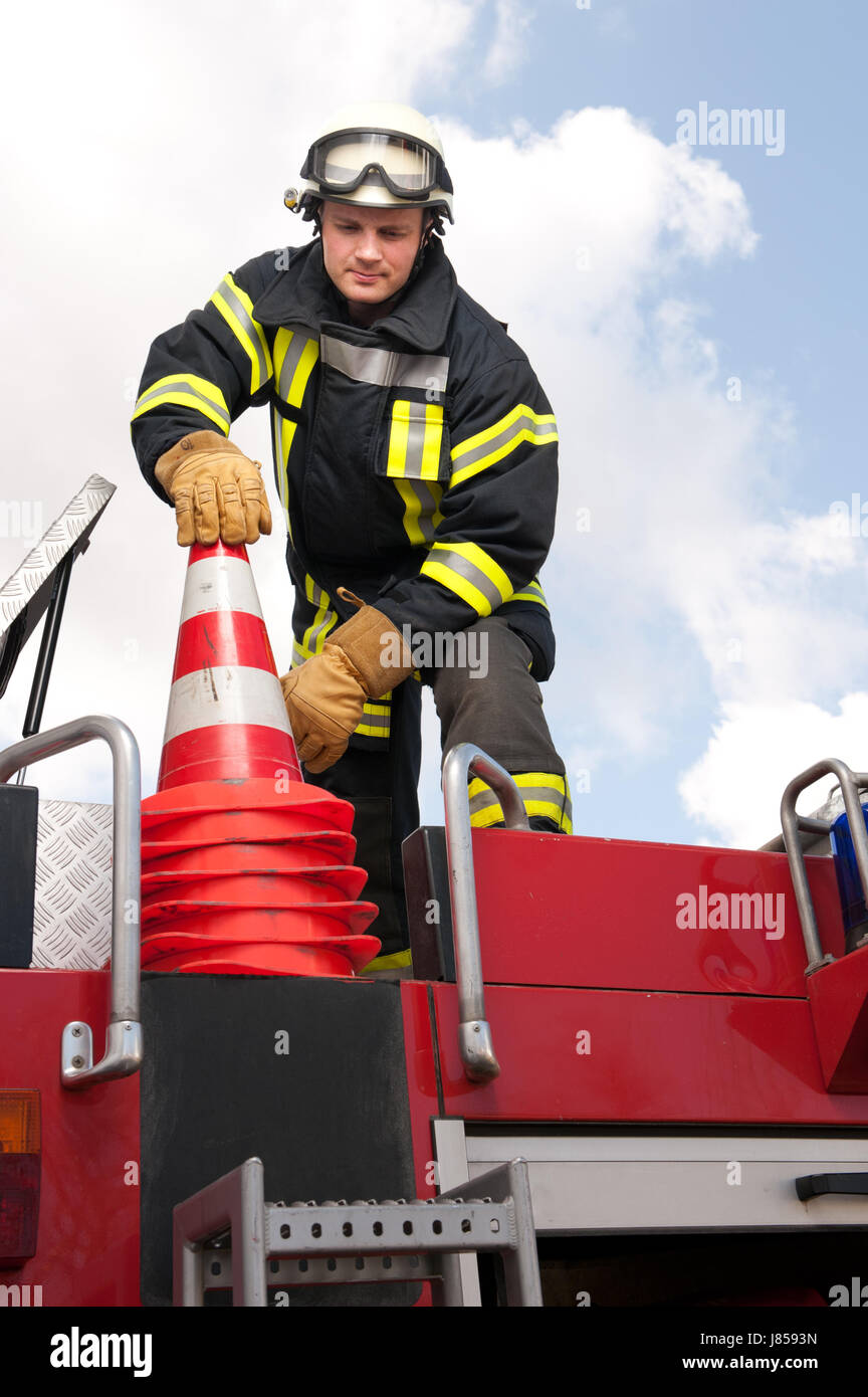 danger fire brigade fireman equipment fire engine discharge man danger ...