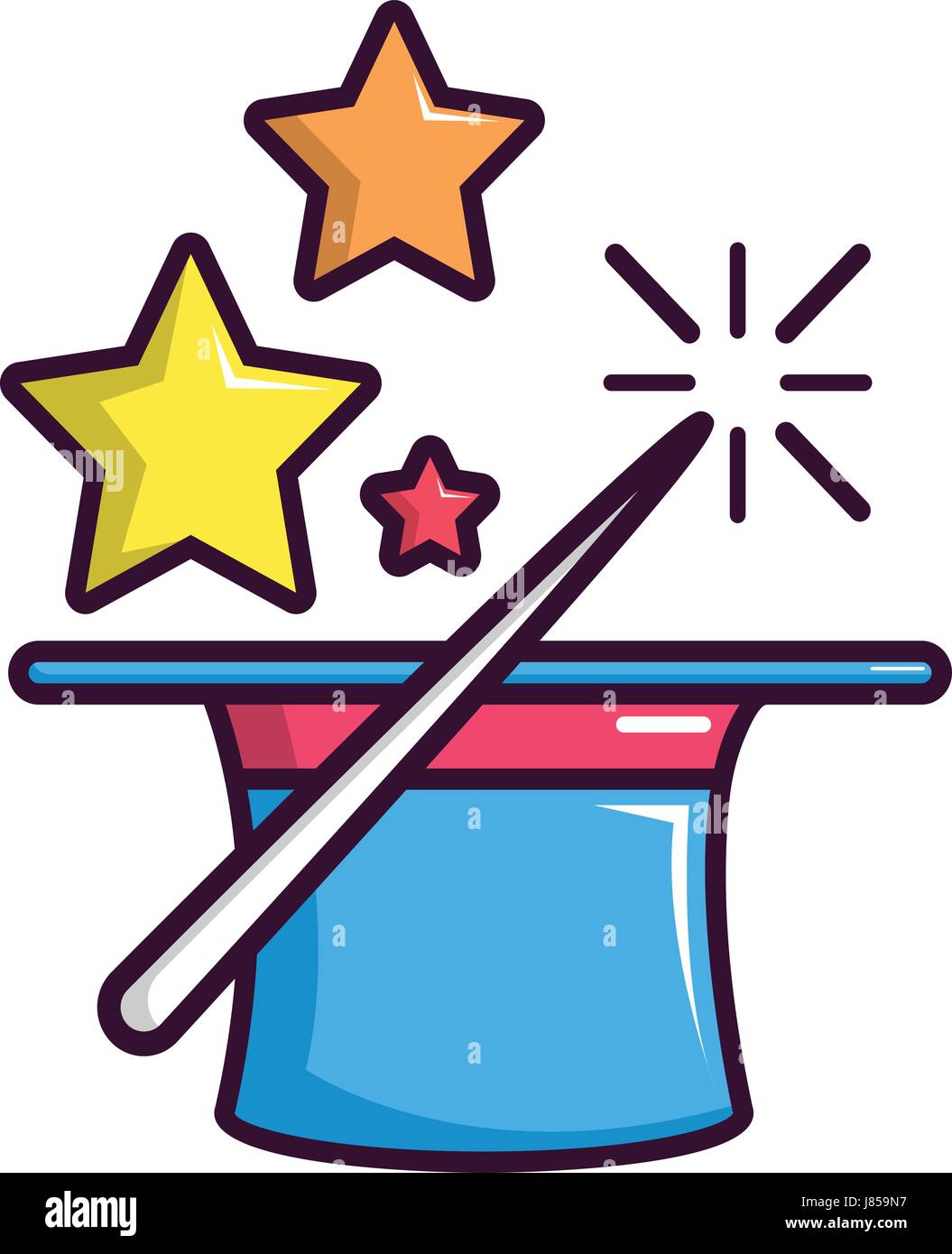 Colorful magic hat and wand icon, cartoon style Stock Vector Image ...