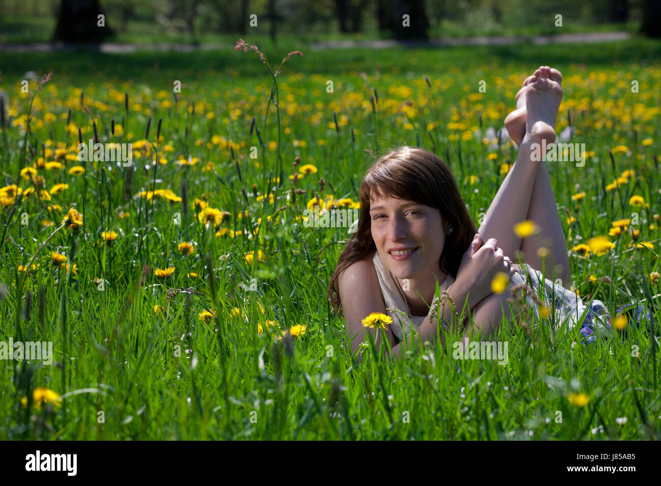woman legs spring barefoot flower meadow meadow girl girls woman legs ...