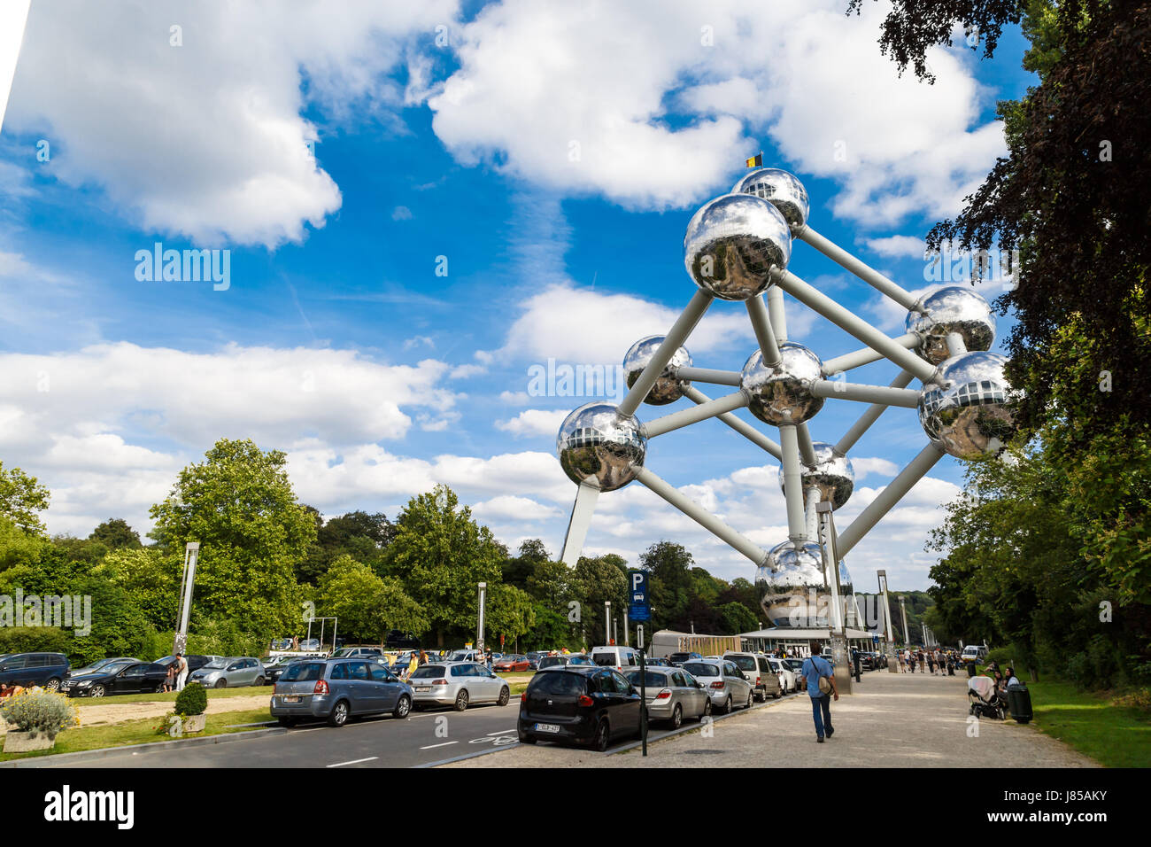 BRUSSELS, BELGIUM - JULY 9, 2016 : Detail view of Atomium structure of ...