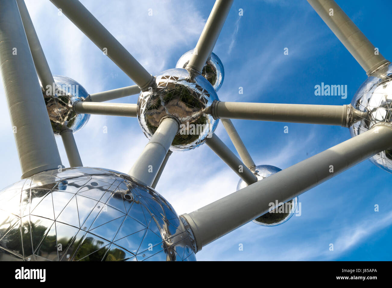 BRUSSELS, BELGIUM - JULY 9, 2016 : Detail view of Atomium structure of ...
