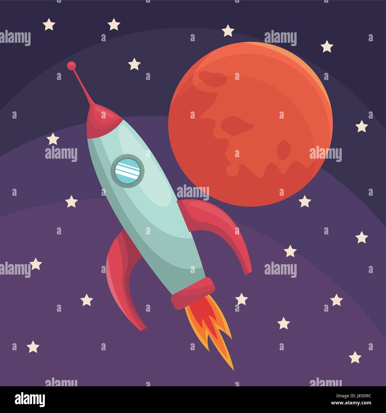 realistic color poster universe with rocket and planet Stock Vector ...