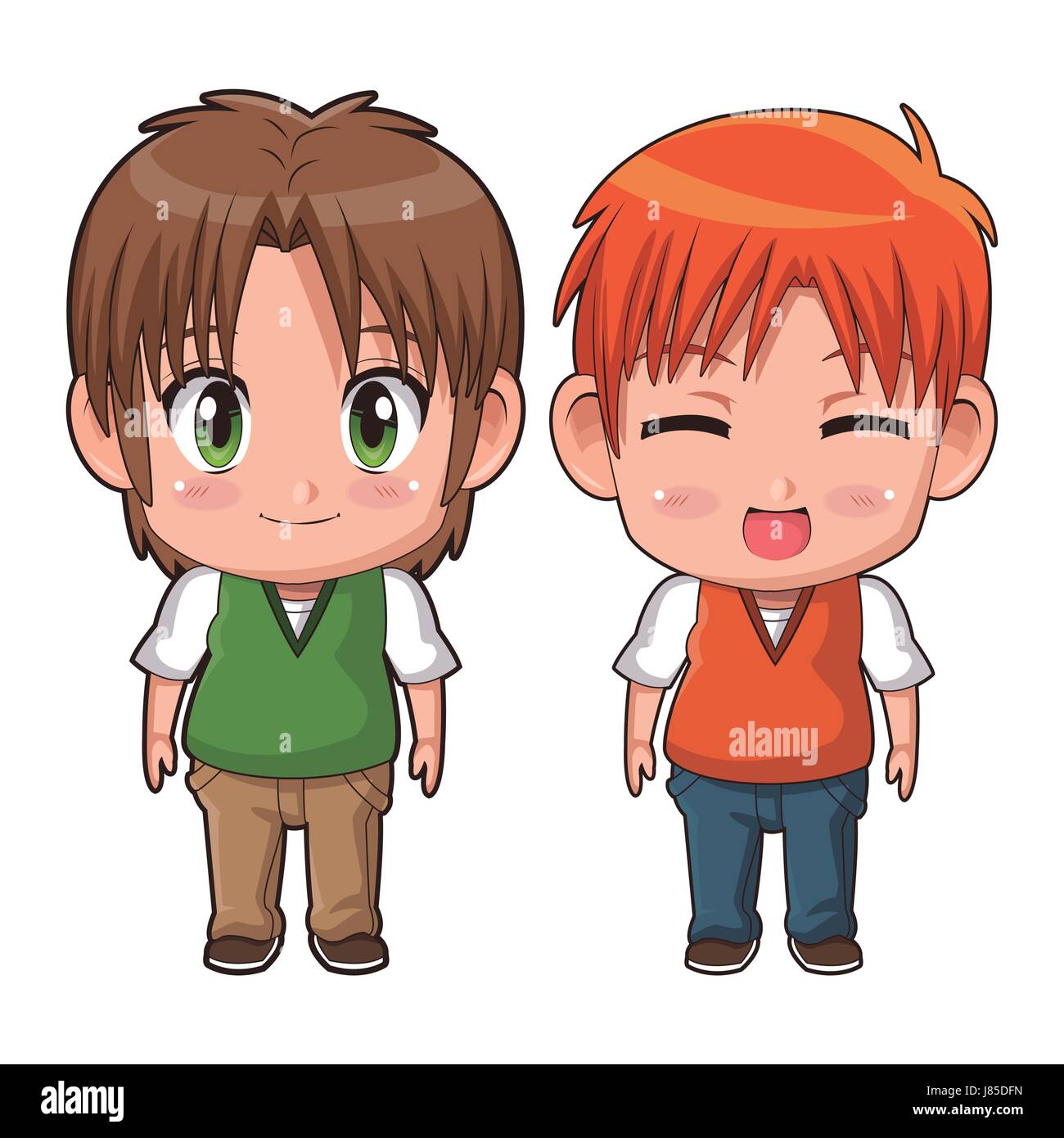 colorful full body couple cute anime tennager facial expression ...