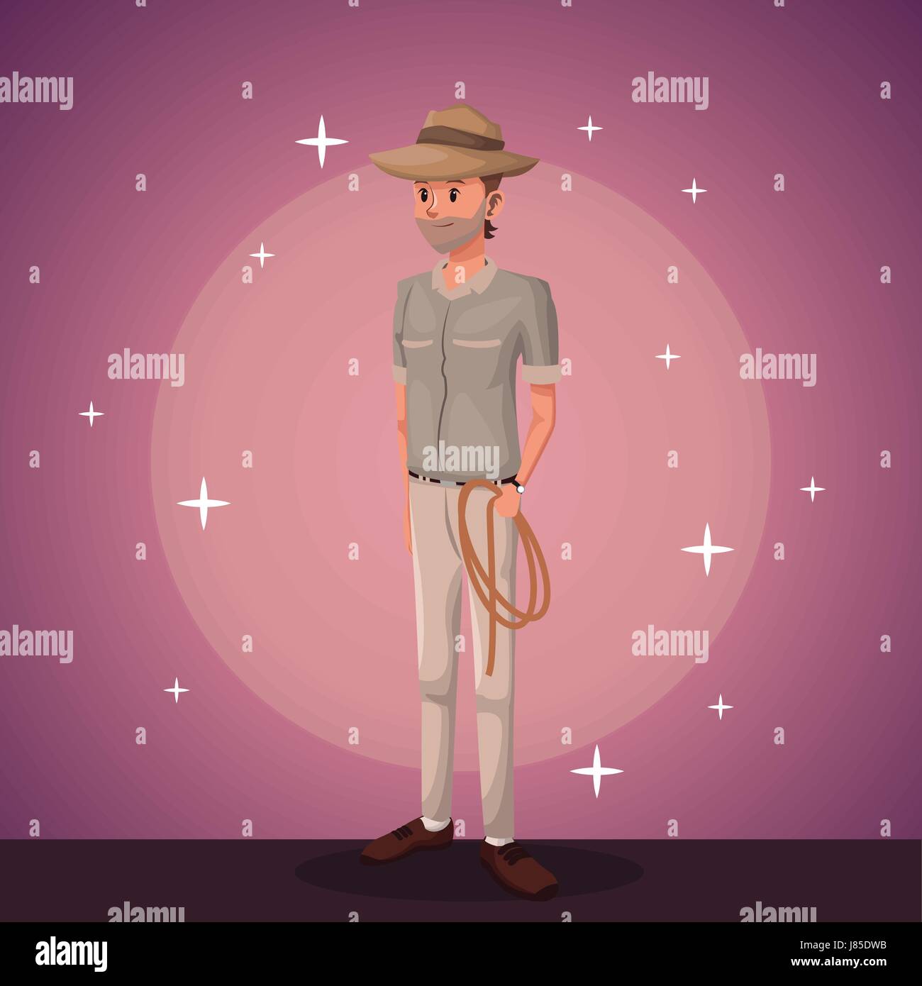 explorer man costume party in spotlight background with bright Stock ...