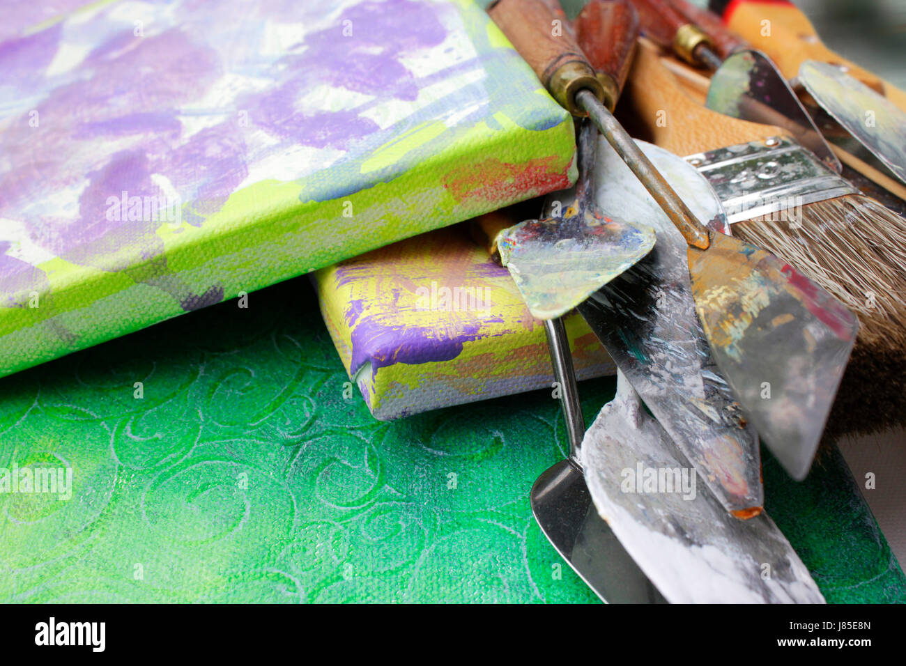 painted canvas,spatula and brush Stock Photo - Alamy