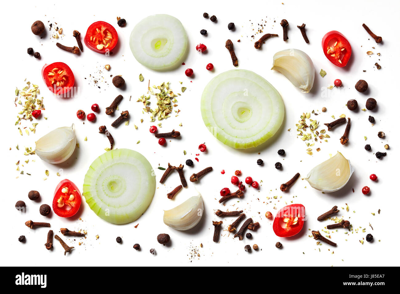 various spices isolated on white background, top view Stock Photo - Alamy