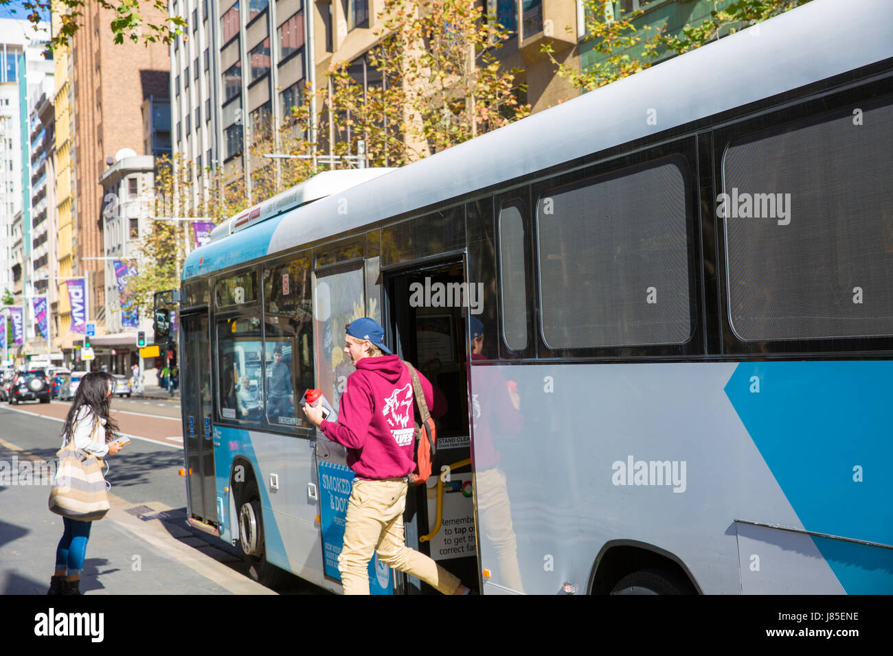Sydney bus at a bus stop in York street in the city centre,Sydney ...