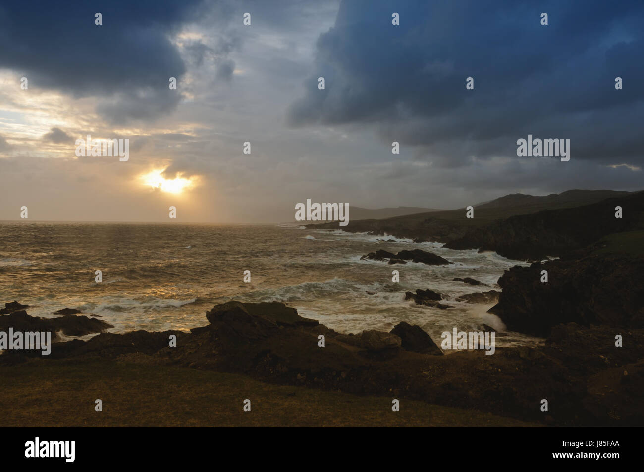 sunset sunbeams dismal surf risacca surge breaking of waves ireland ...