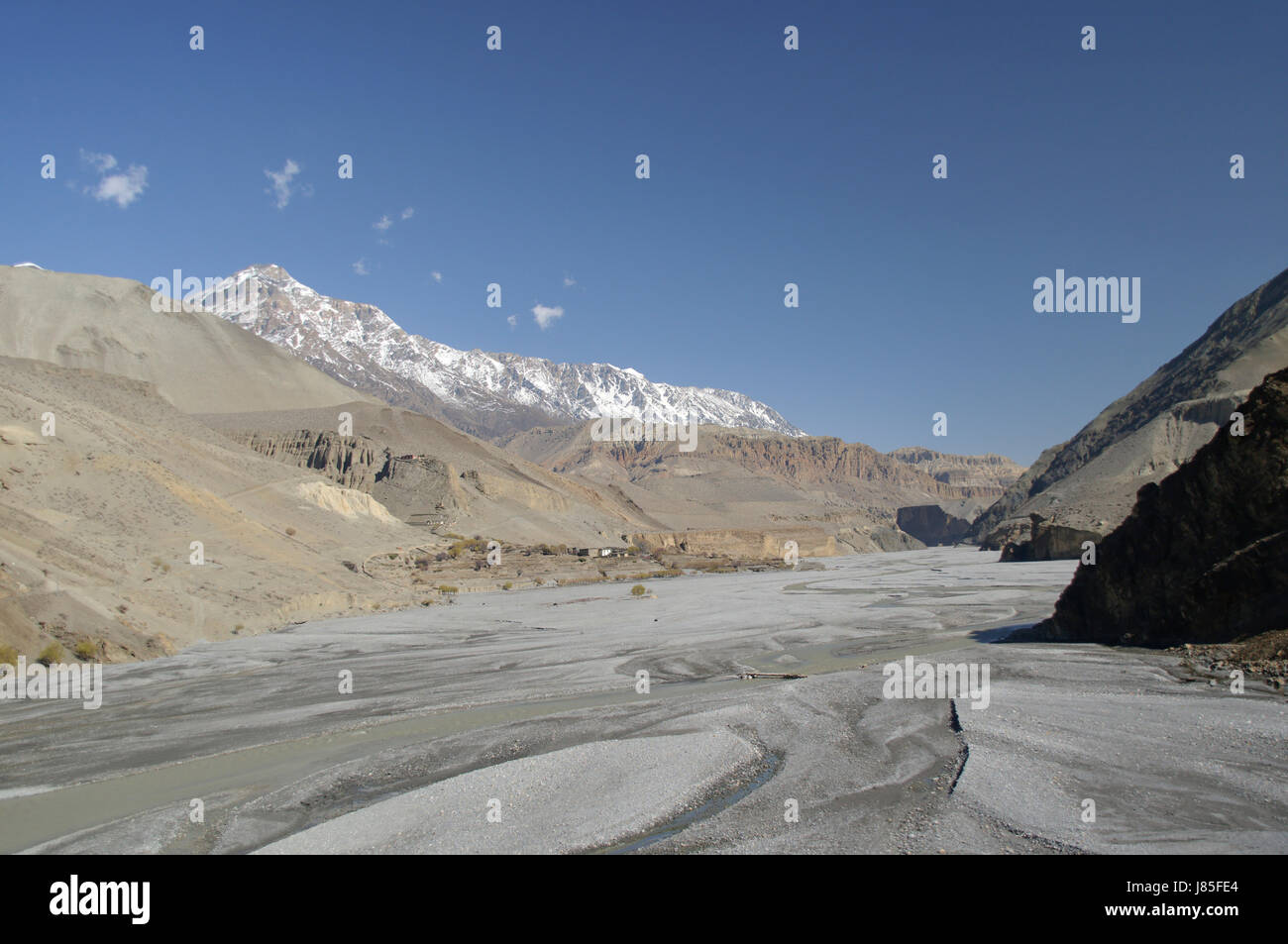 asia ravine river bed nepal mustang himalayas blue travel stone hike go ...