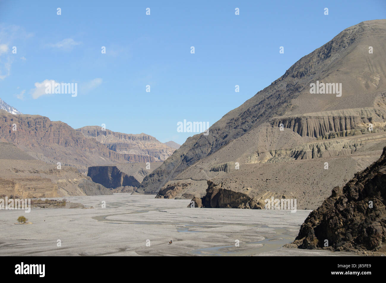 asia ravine river bed nepal mustang himalayas blue travel stone hike go ...