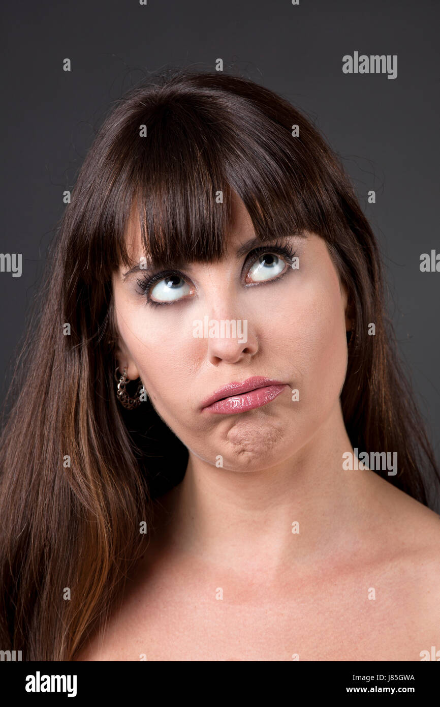 woman beautiful beauteously nice portrait grimace expression upset ...