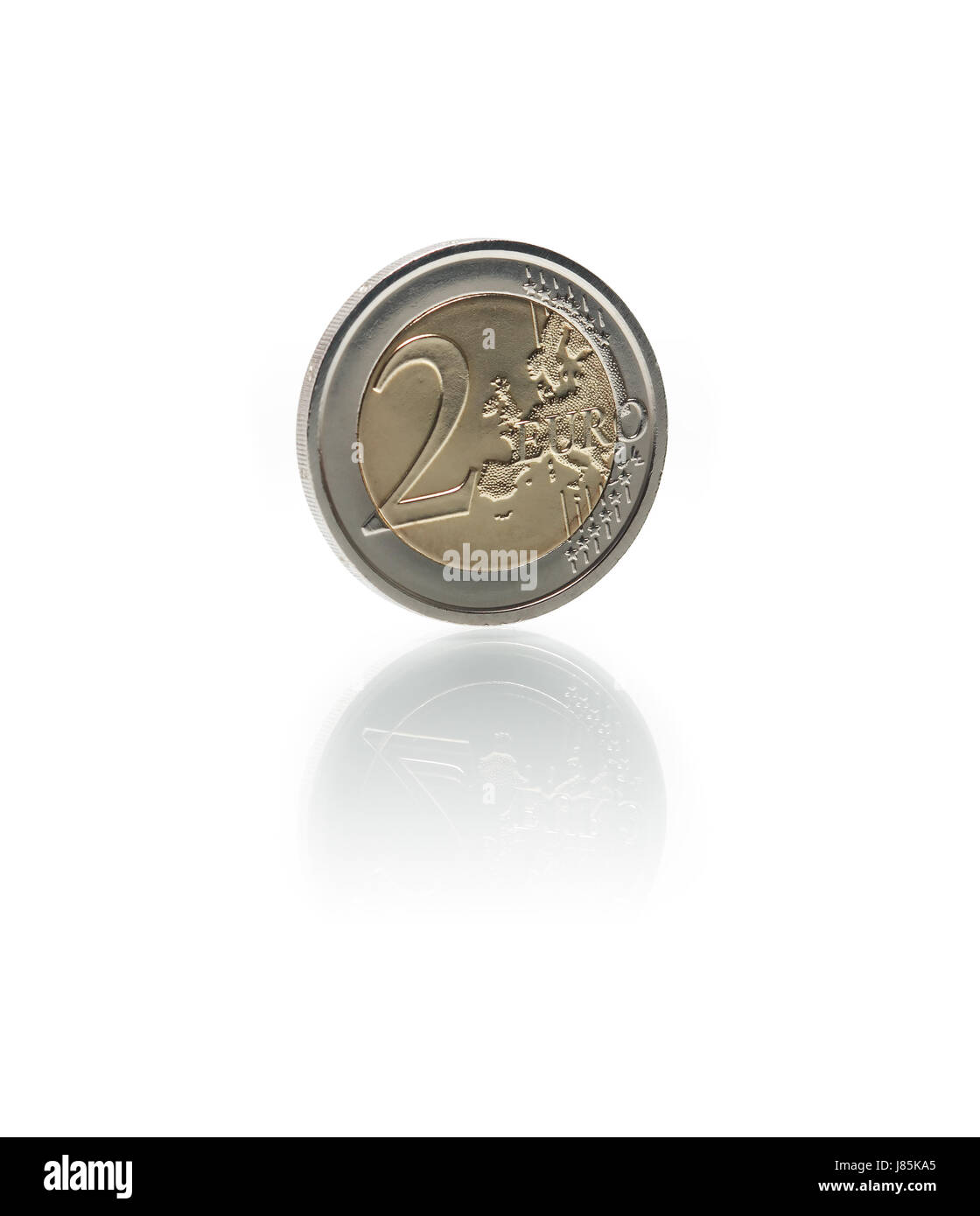 Closeup of two euro coin on white background. Clipping path is included ...