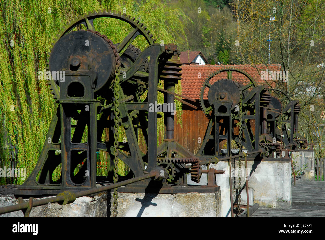 historical monument iron wheel cogwheel sluice rust tooth system ...