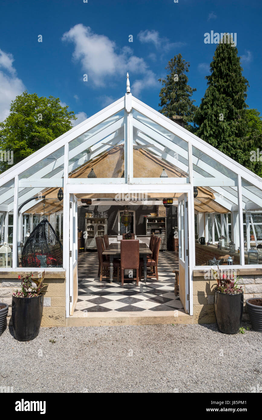 Glasshouse at Thornbridge hall gardens near Great Longstone, Derbyshire ...