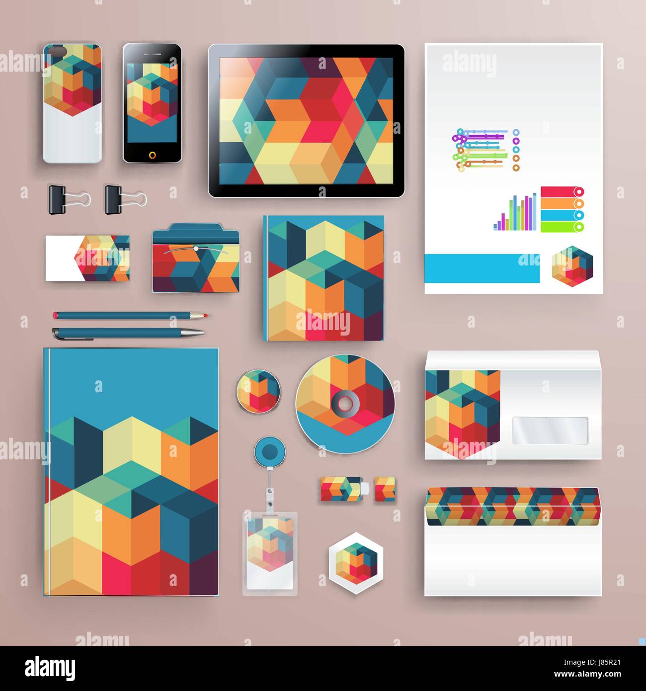 Corporate identity template with color elements. Vector company ...