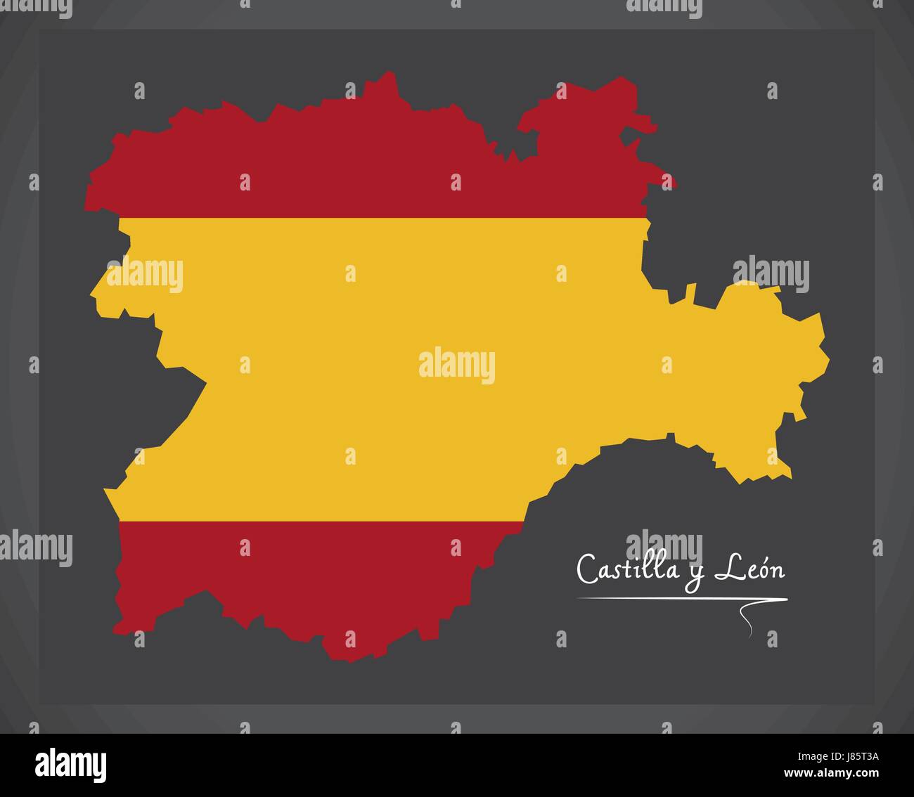 Castilla y Leon map with Spanish national flag illustration Stock ...