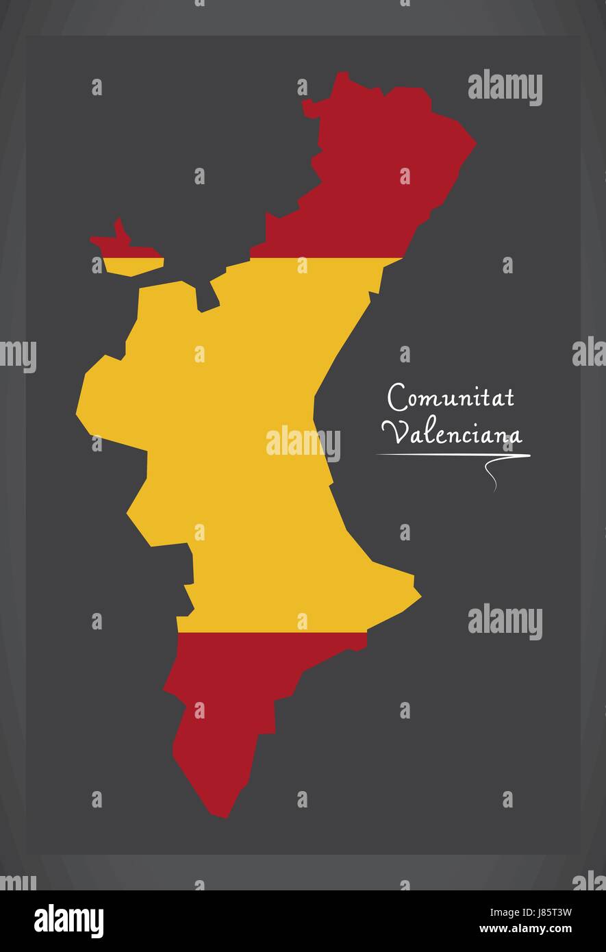 Comunitat Valenciana map with Spanish national flag illustration Stock ...
